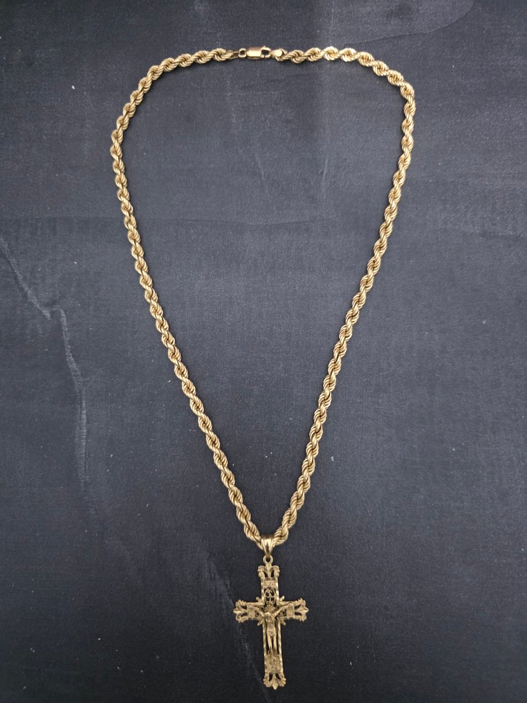Necklace with pendant - 18 kt. Yellow gold - Golden Solomon's cord ...