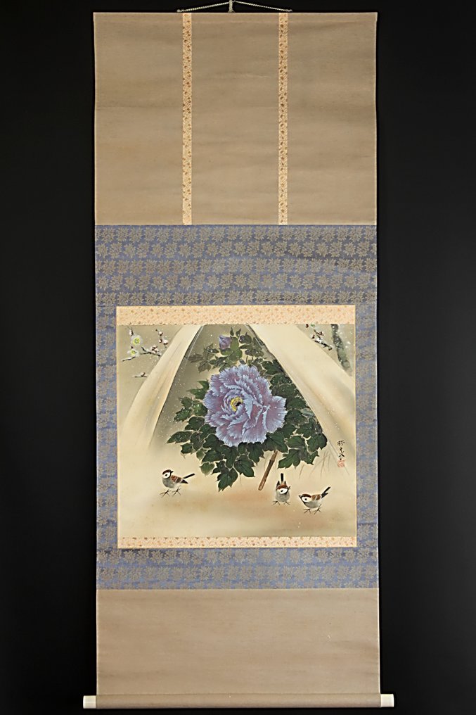 Kacho-ga 花鳥 (Peony and birds) - With signature and seal by artist ...