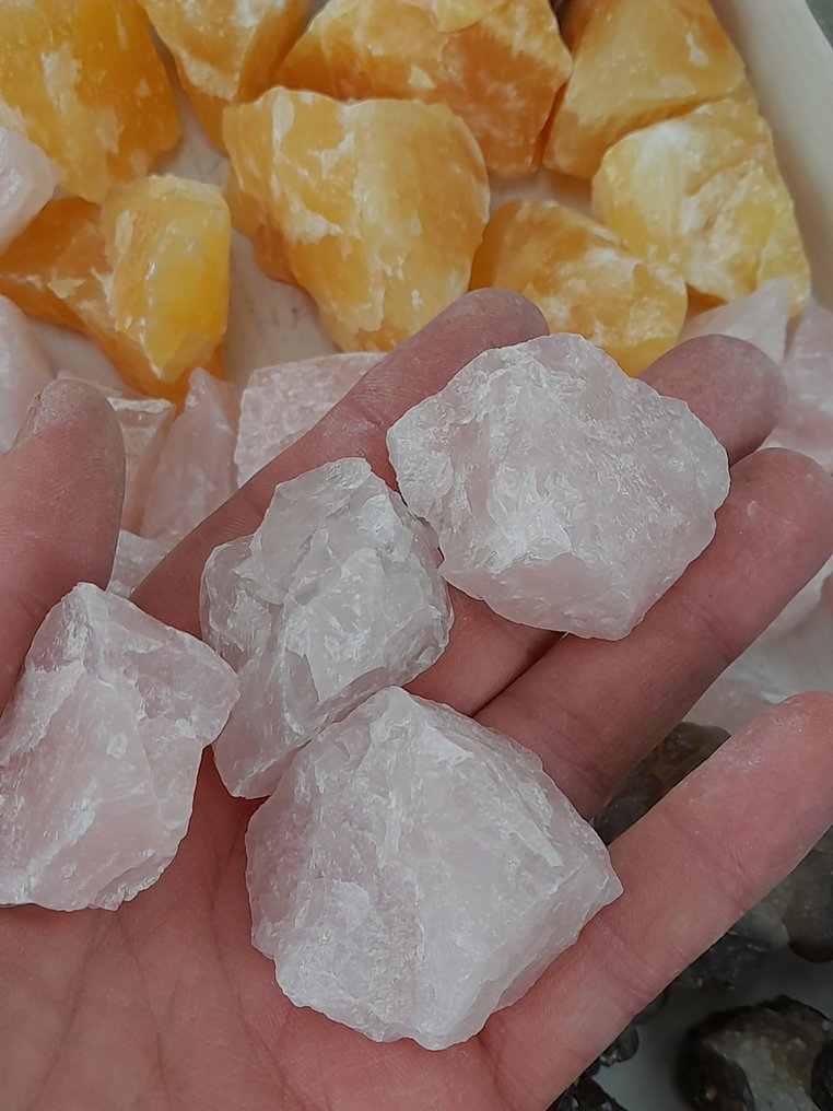 Large collection of minerals - Orange Calcite, Chalcedony, Rock, Rose ...