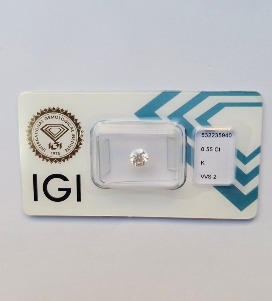 1 pcs Diamante (Natural) - 0.55 ct - Redondo - K - VVS2 - International Gemological Institute ...