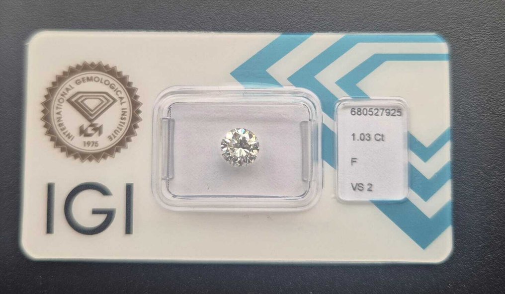 1 pcs Diamond (Natural) - 1.03 ct - Round - F - VS2 - International Gemological Institute (IGI ...