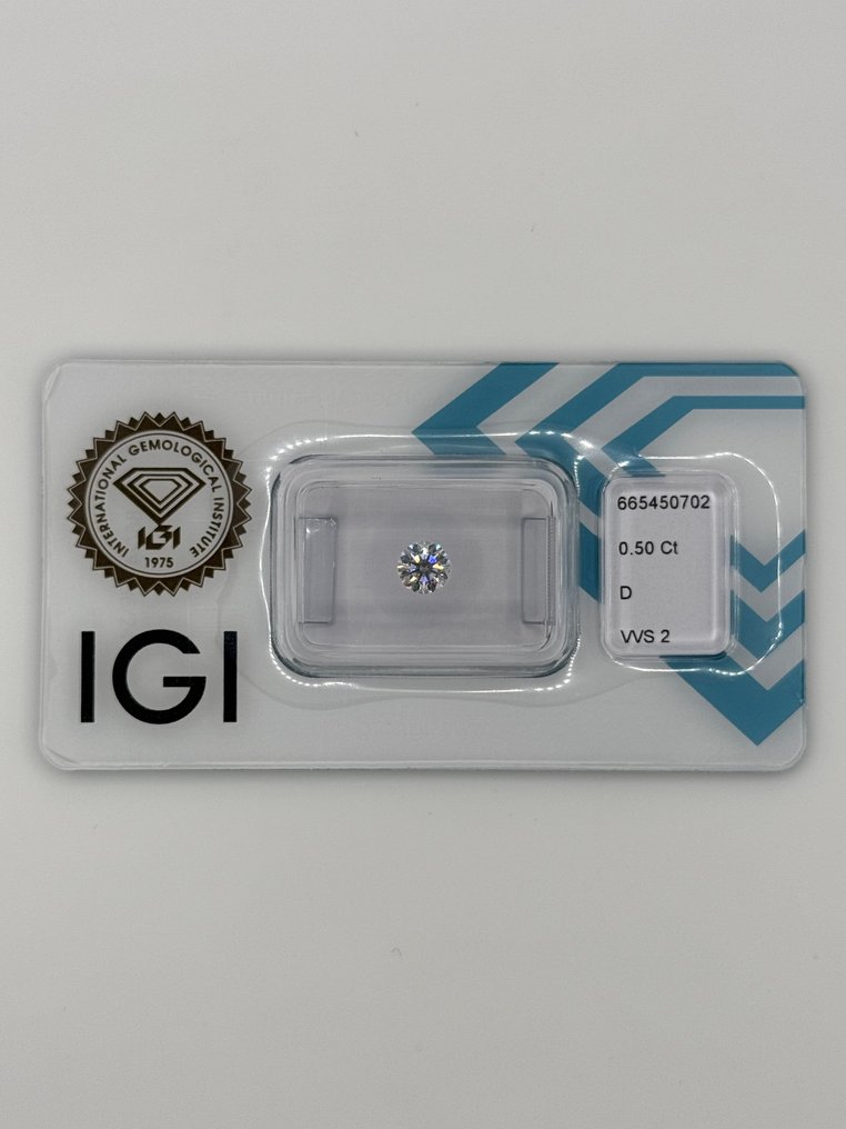 1 pcs Diamond (Natural) - 0.50 ct - Round - D (colourless) - VVS2 - International Gemological ...