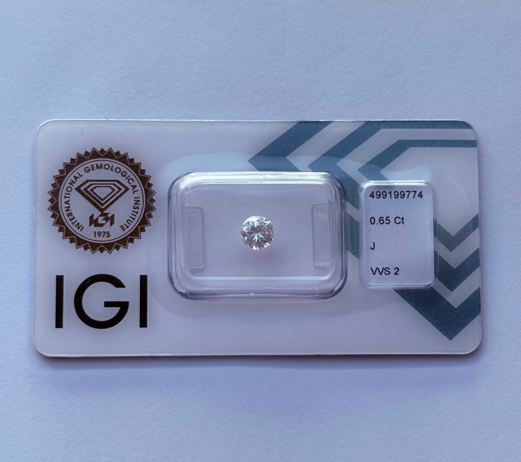 1 pcs Diamant (Naturelle) - 0.65 ct - Rond - J - VVS2 - International Gemological Institute (IGI ...