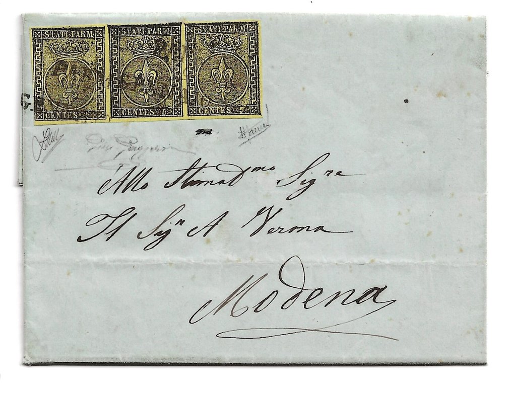 Italian Ancient States 1853 - Rare document - Duchy of Parma, letter ...