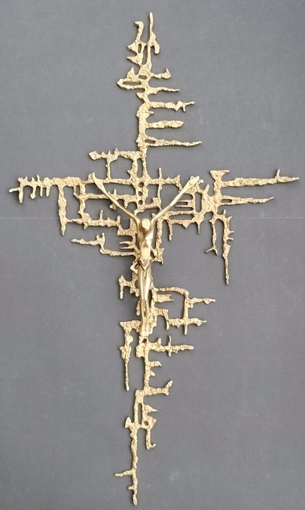 Inspirada de Salvador Dalí - Sculptură, Cristo de San Juan - 75 cm - Bronz aurit turnat - 1970 ...
