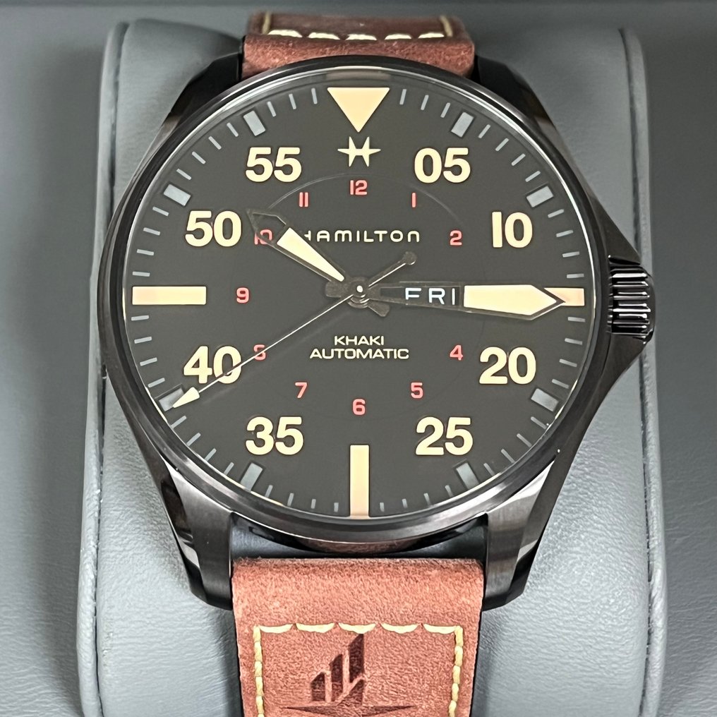 Hamilton - Khaki Aviation Pilot Day Date Auto - H64705531 - Heren ...