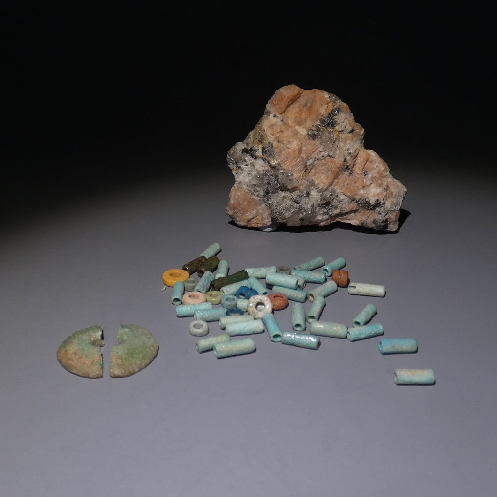 Ancient Egyptian Faience, Stone Beads Amulets and Pink Granite. Late ...