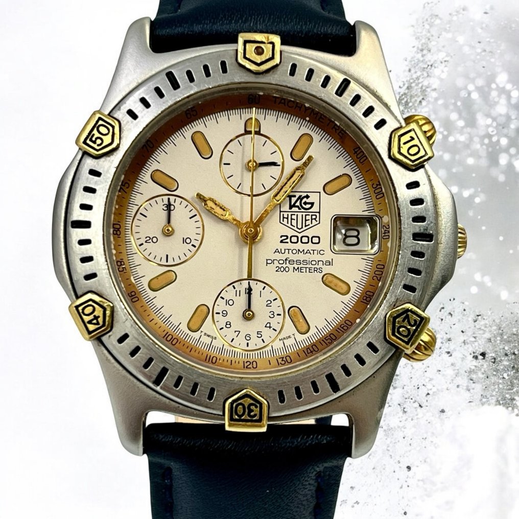 TAG Heuer - 2000 Automatic Professional Chronograph Steel Gold Tone 18K - 165.806 - Heren - 1990 ...