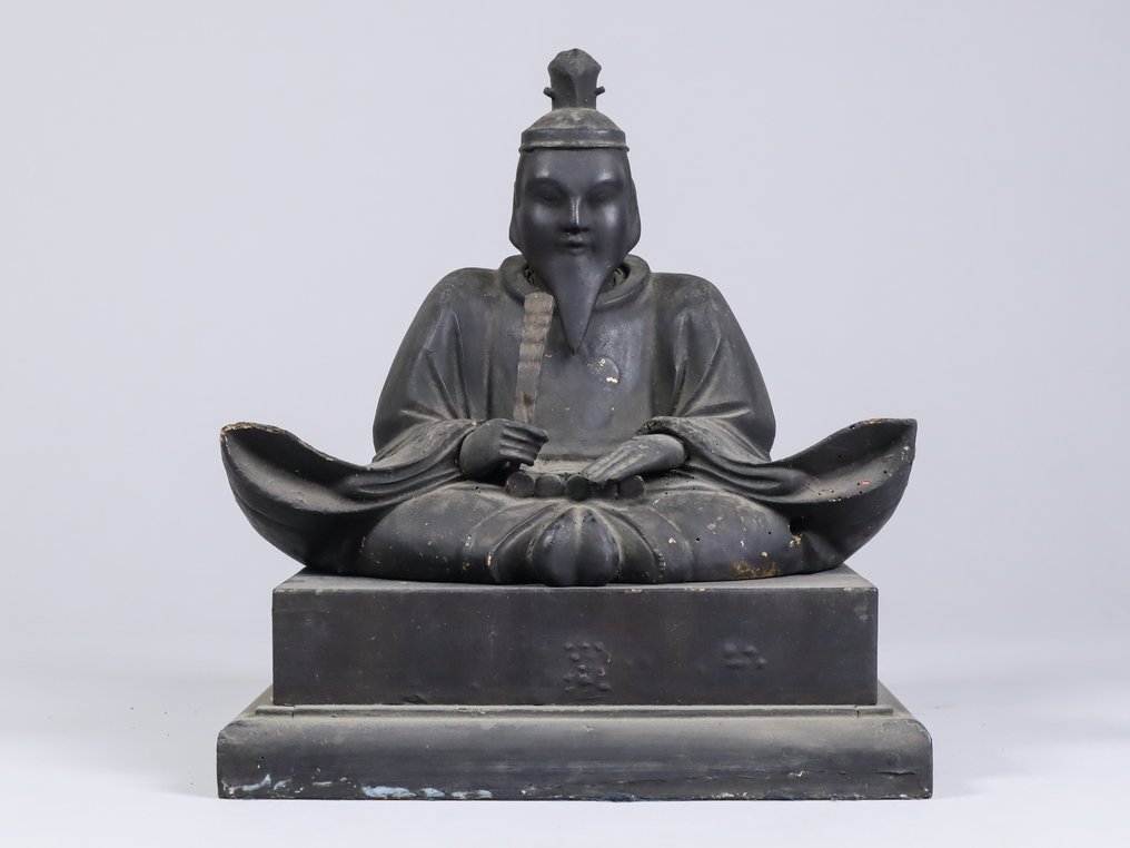 Statue of Tenjin (Sugawara no Michizane) in Buddhist Alter Cabinet with ...