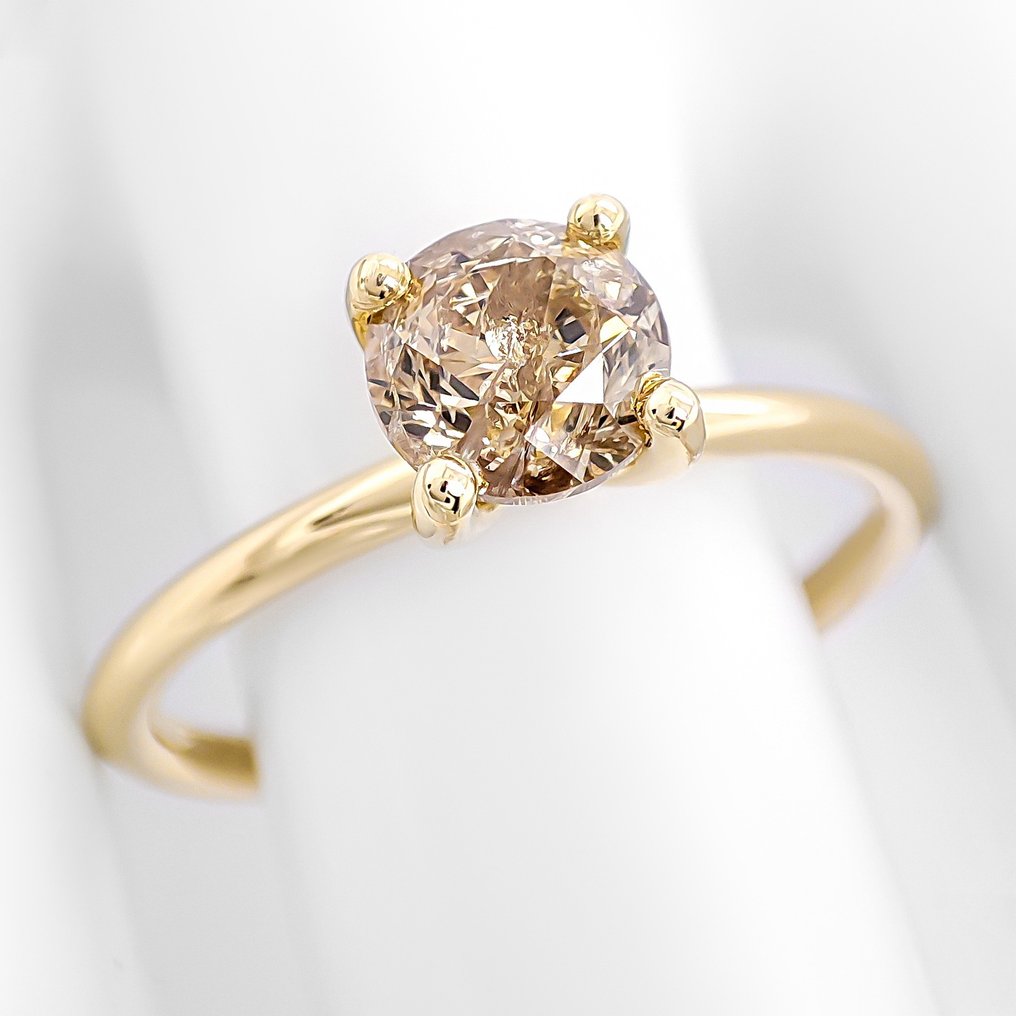 No Reserve Price - Ring - 14 kt. Yellow gold - 1.03ct. tw. Diamond (Natural coloured) - IGI ...