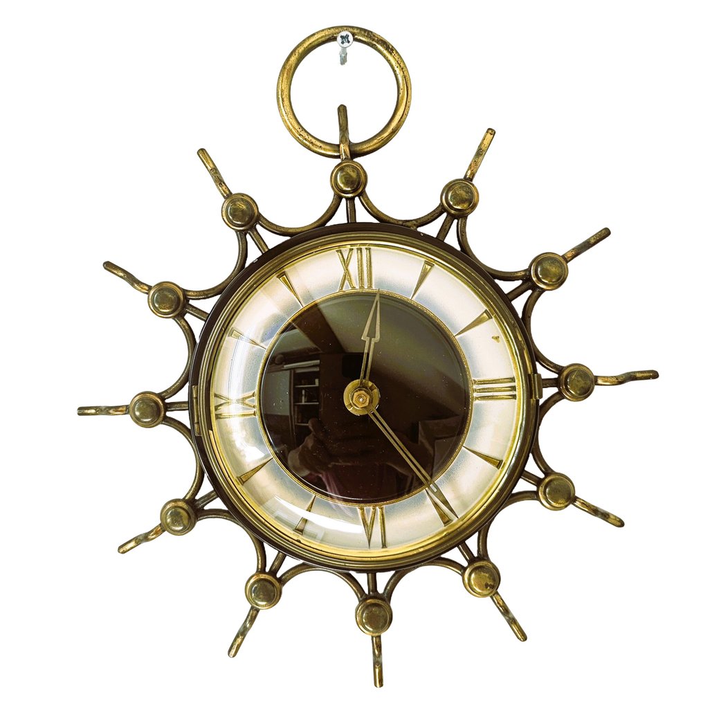Wall clock - Brass, Glass, Iron - 1950-1960 - Vintage sun clock from ...