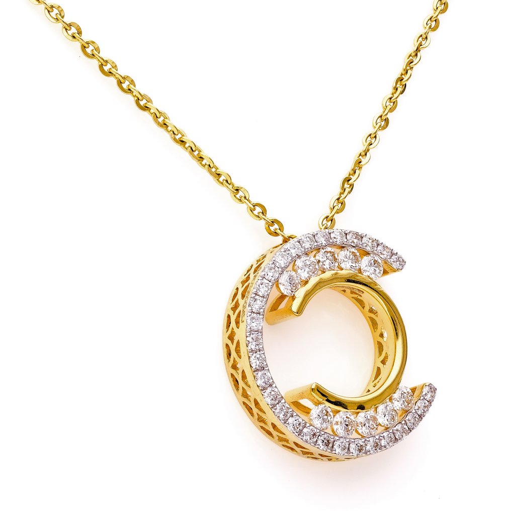 Ketting met hanger - 18 karaat Geel goud - 0.83ct. tw. Diamant (Natuurlijk) - Open Cirkel Hanger ...