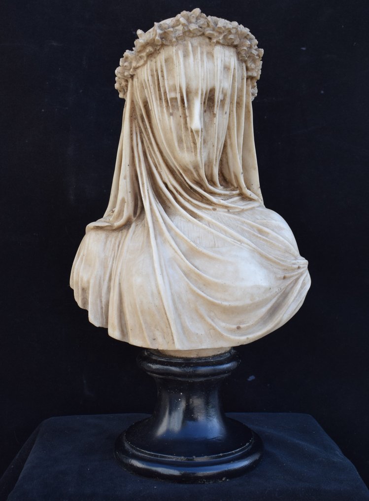 Sculpture, Vergine Velata - 6 kg - 37 cm - Recomposed Carrara marble ...
