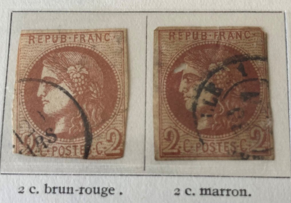 France 1870 - Yvt 40b variation cv 1830 - 2c brun rouge & marron ...