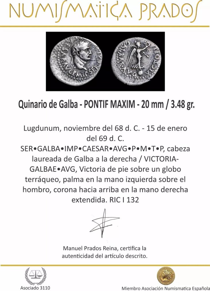 Romeinse Rijk. Galba (68-69 n.Chr.). Quinarius VICTORIA-GALBAE•AVG ...