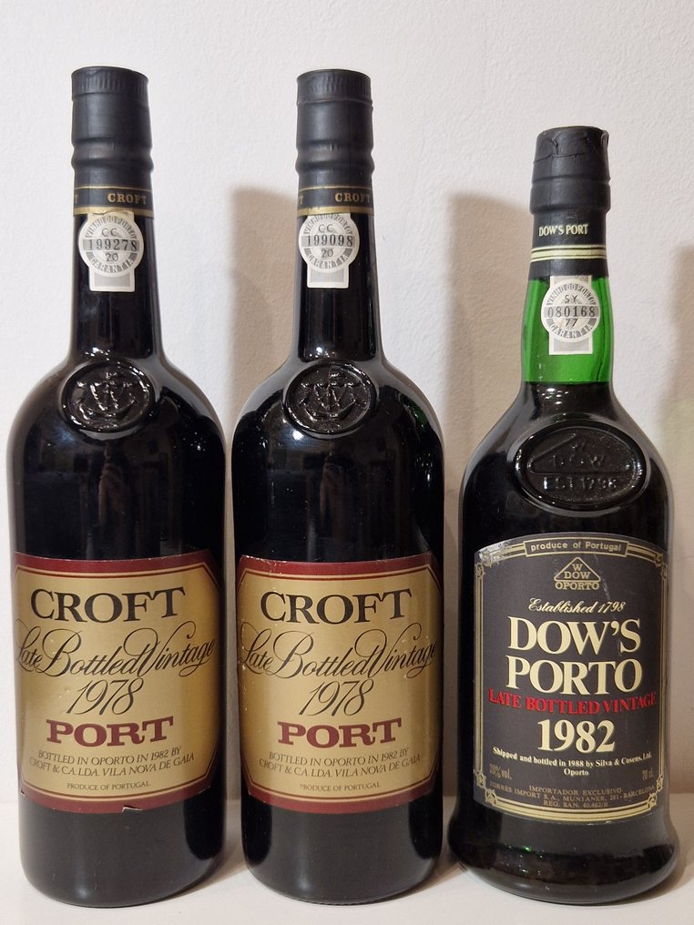 1978 Croft LBV x2 & 1982 Dow's LBV - Bottled in 1988 & 1982 - Late Bottled Vintage Port - Porto ...