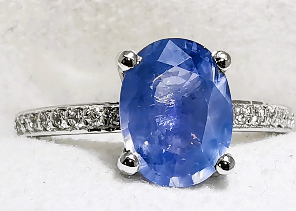 No Reserve Price - Ring - 18 kt. White gold, NO HEAT Zafiro 2.81ct Blue IGE 3.53gr - 2.81ct. tw ...