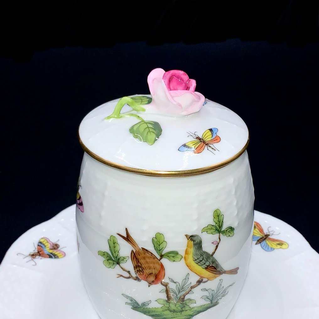 Herend, Hungary - Jam Pot with Lid - "Rothschild Bird" - Jam pot - Hand ...
