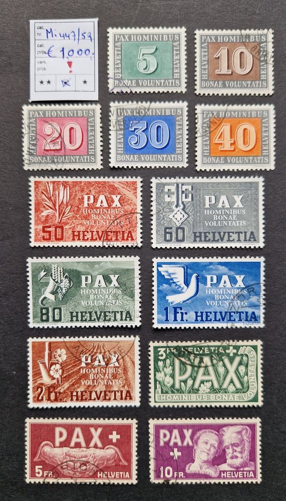 Switzerland 1945 - PAX series complete with a thousand (!) euro catalog ...