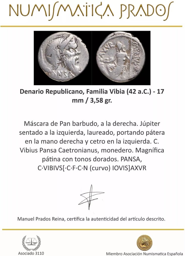 Roman Republic. C. Vibius Varus, 42 BC. Denarius Roma (No Reserve Price ...