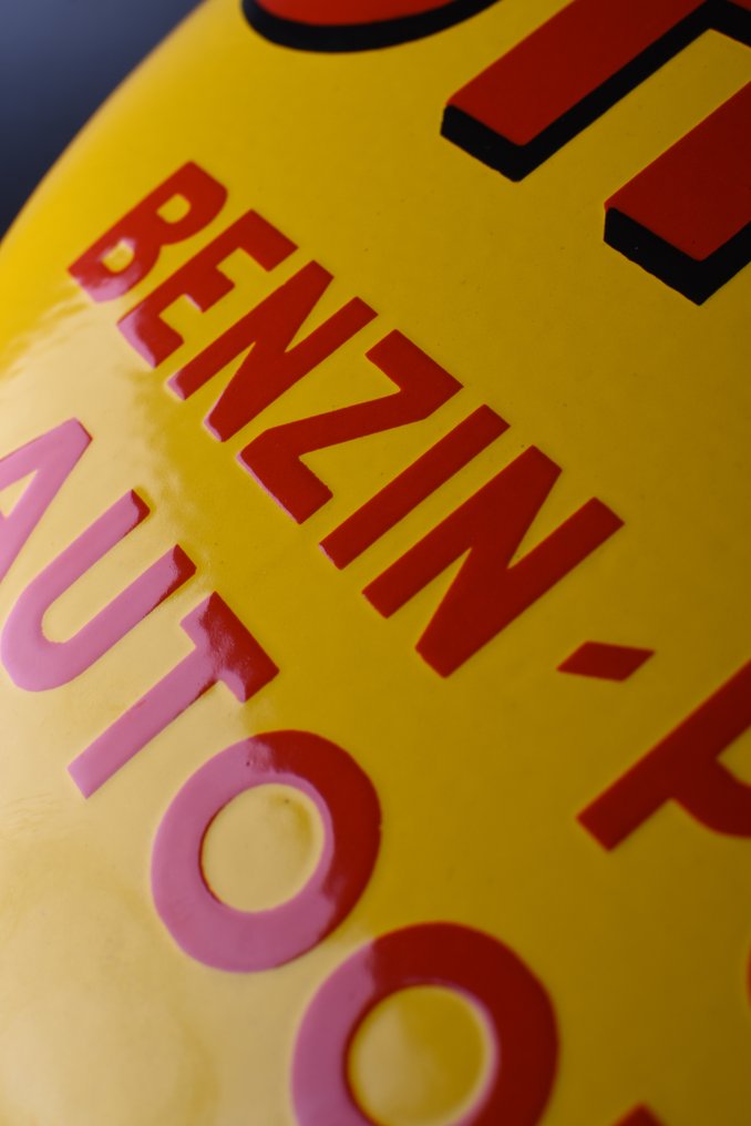 Sign - Shell - SHELL "BENZIN-pumpe" Autooele; enamel sign; 410mm dia ...