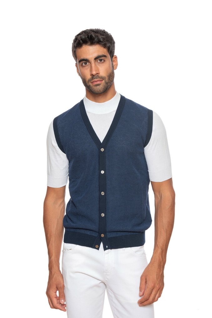 RRP 280€ Italian Luxury FILIPPO DE LAURENTIIS Cardigan Vest Honeycomb ...