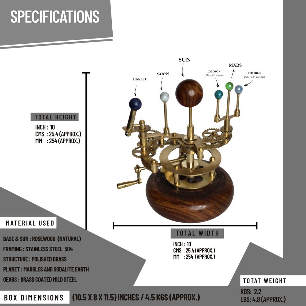 Luxury Orrery Solar system model with Sun, Earth, Mars, moons - 2025 ...