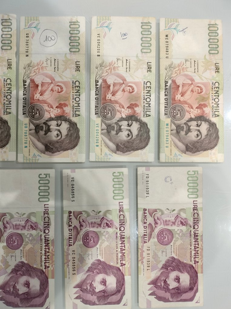 Italy. - 5 x 100.000 + 4 x 50.000 Lire - Gigante BI 81, BI 85 (No ...