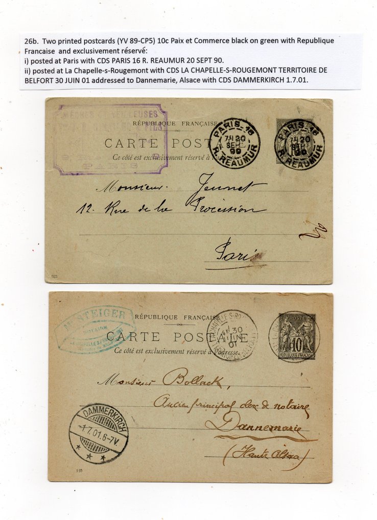France 1884/1960 - A selection of postal stationery items - Yvert Nos 89, 90, 124, 129, 138 ...