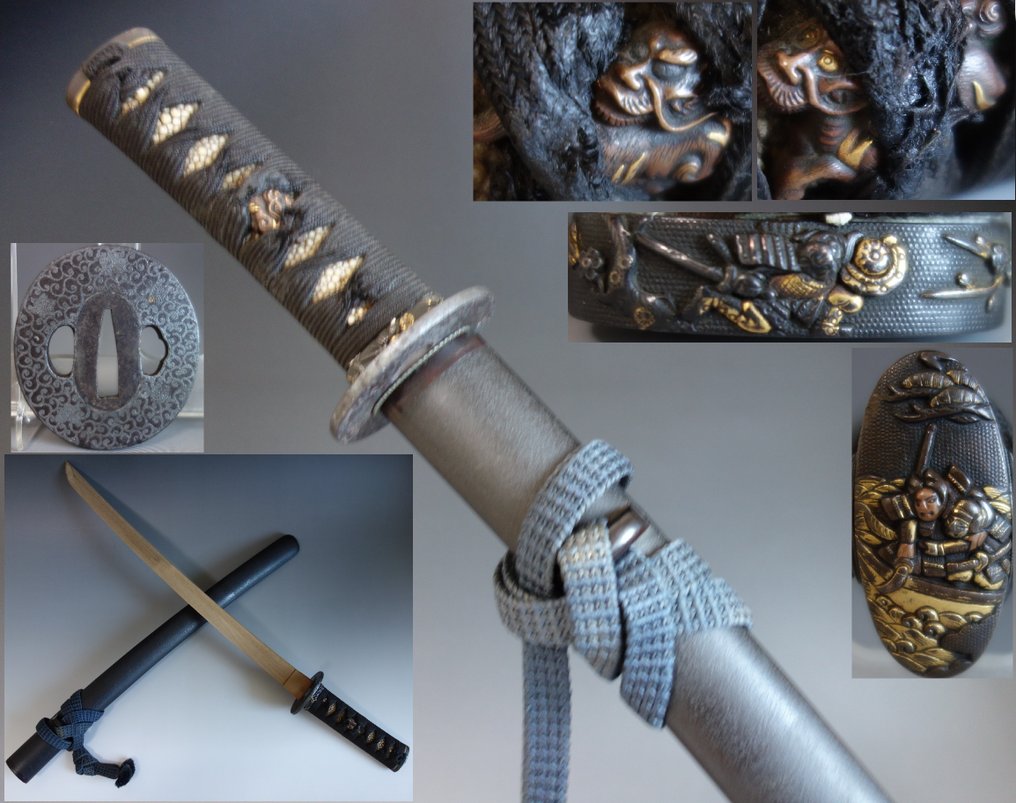 Katana - Bois - koshirae wakizashi samurai battle fuchi kashira kirin ...