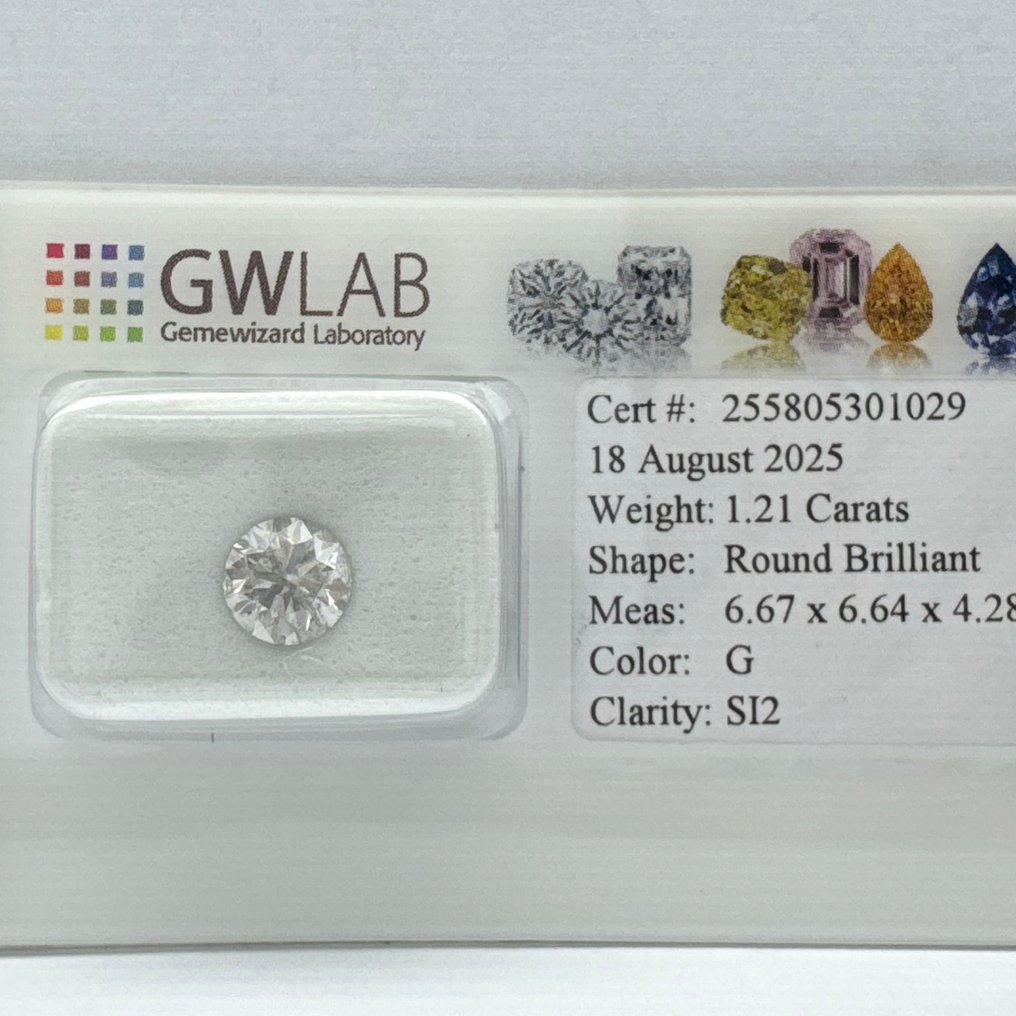 Zonder Minimumprijs - 1 pcs Diamant (Natuurlijk) - 1.21 ct - Rond - G - SI2 - Gemewizard ...
