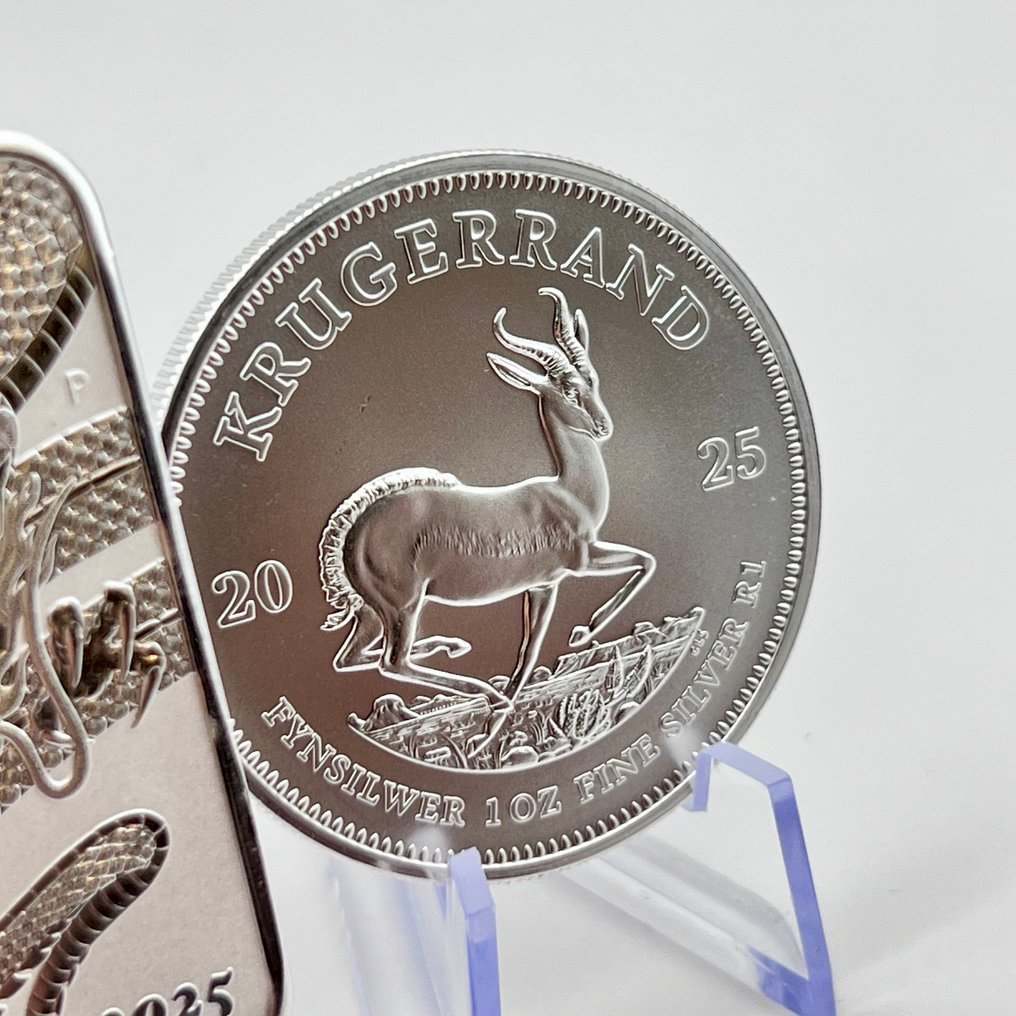 Global. 2025 – Set of 3 × 1 oz Silver Coins – Dragon Rectangular • Kangaroo • Krugerrand – BU ...