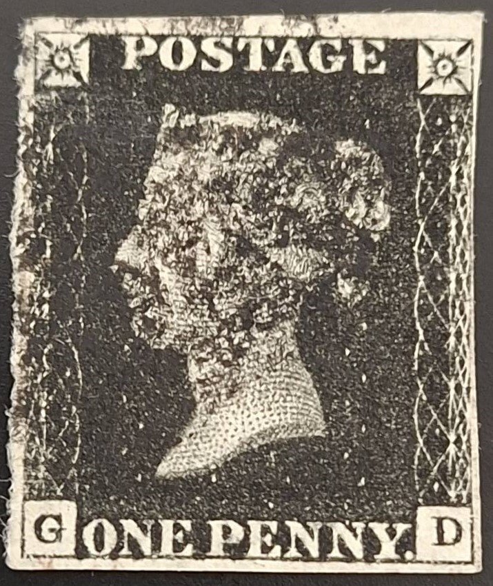 Gran Bretaña 1840/1840 - Queen VICTORIA 1d Negro Intenso. 4 Mgns. Plt 5 ...