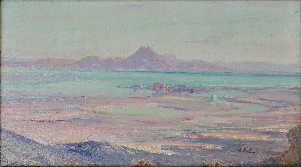 Maxime Noiré (1861-1927) - Vue du port de Carthage, le Djebel Bourkornine, en Tunisie - online ...