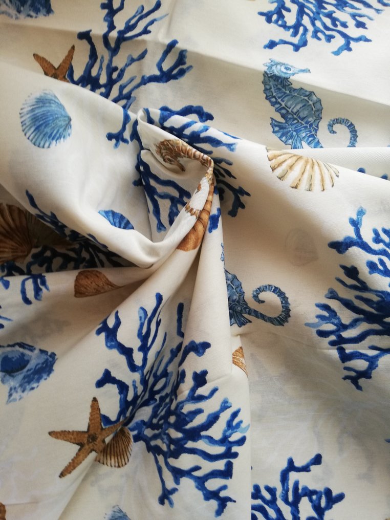 Beautiful Marine blue Mediterranean patterned cotton fabric - Catawiki