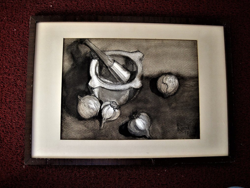 Aurea Rueda (1935) - Kubistisch stilleven van uien en - Catawiki