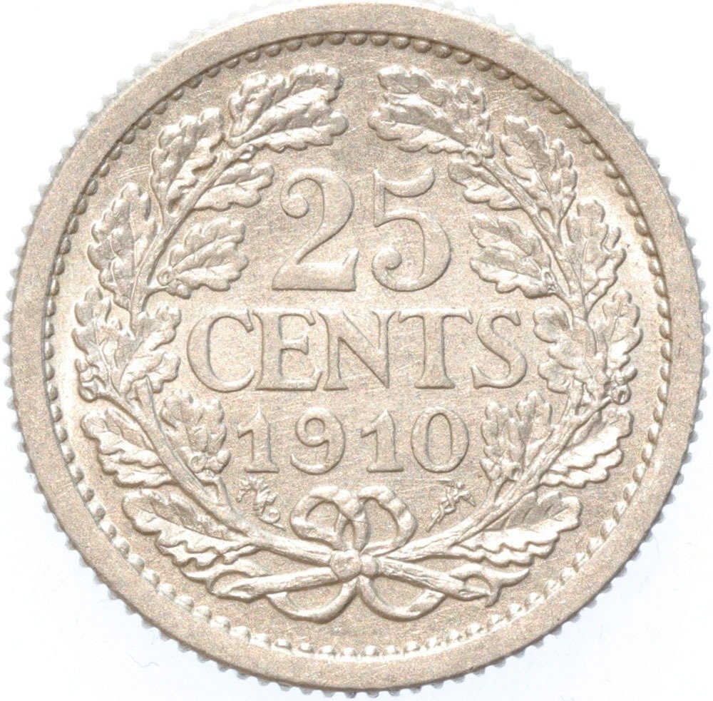 Netherlands. Wilhelmina (1890-1948). 25 Cent 1910 - Catawiki