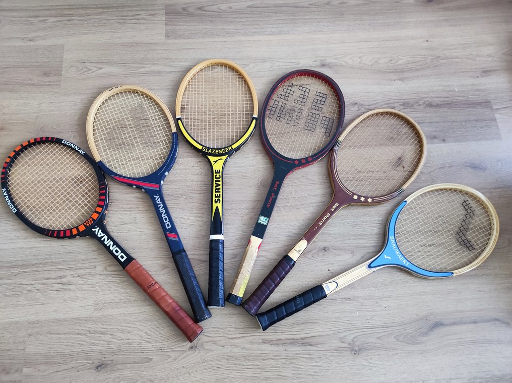 Six old wooden tennis rackets - Wood - Catawiki