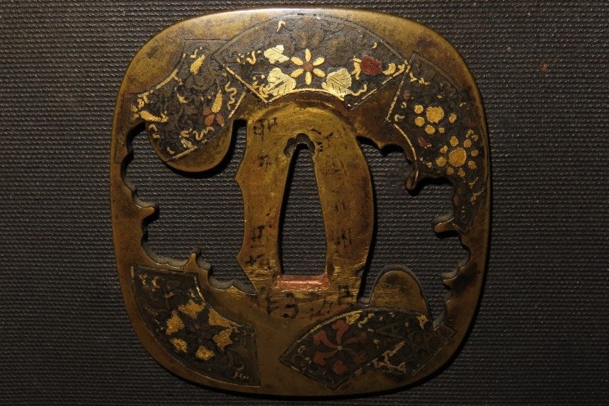 Katana - Messing - Fan Sukashi Tsuba : Nishigaki : C3-418 - Japan - Edo ...