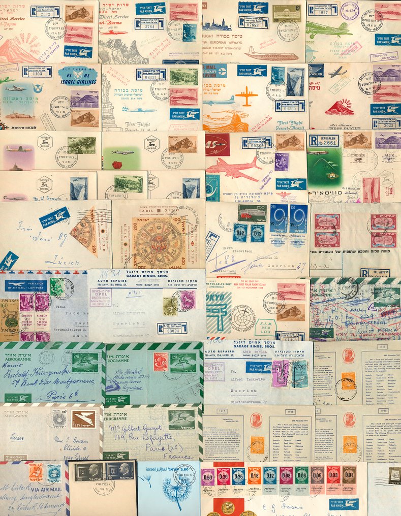 Israele - Lotto composto da 36 documenti tra raccomandata, FDC, primi voli e interi postali ...