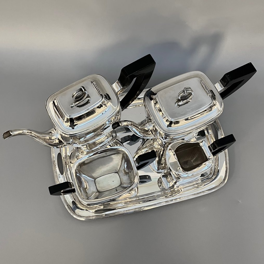 Koffie en theeservies ''Biedermeier'' (5) - .835 zilver - D.J. Aubert - Nederland - Tweede helft ...