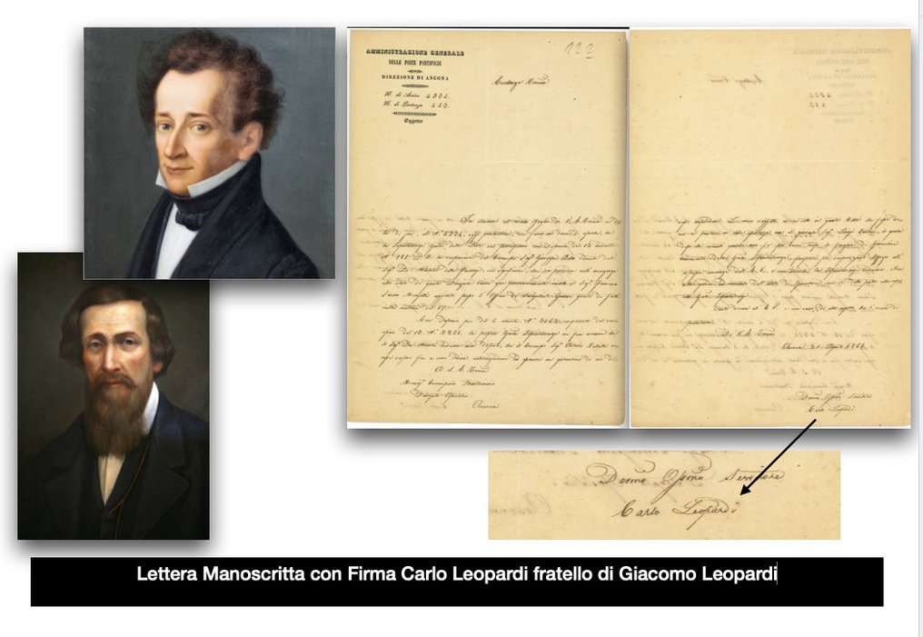 Carlo Leopardi fratello di Giacomo Leopardi - Manuscript with Autograph ...