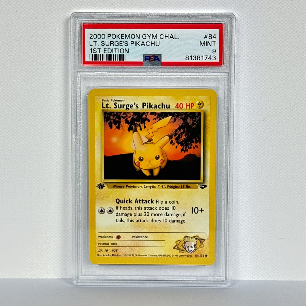 1st Edition - Lt. Surge's Pikachu - Gym Challenge 84/132 Graded card - PSA 9 - Catawiki