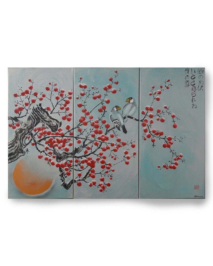 Ksavera - Japanese birds J332 - silver teal triptych - XXL - Catawiki