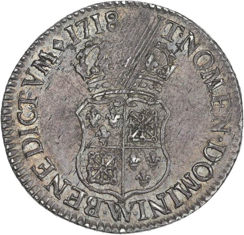 Francia. Luis XV de Francia (1715-1774). 1/4 Écu de France-Navarre 1718 ... Francia. Luis XV de Francia (1715-1774). 1/4 Écu de France-Navarre 1718 ...