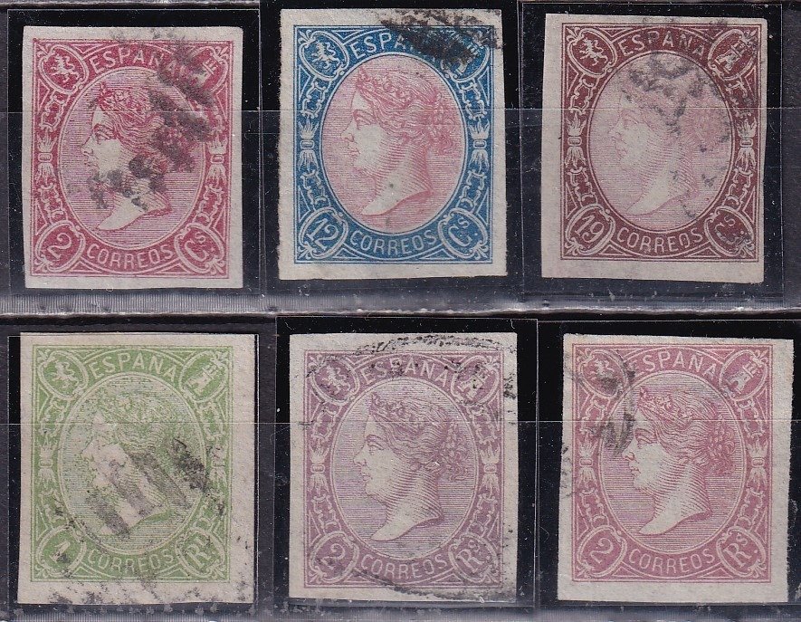 España 1865 - Isabel II. Edifil 69/73a - Valor clave marquillado Thier ... España 1865 - Isabel II. Edifil 69/73a - Valor clave marquillado Thier ...