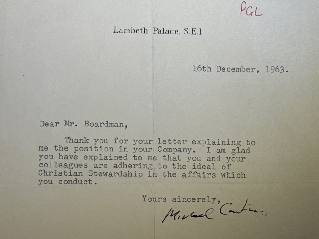 Baron Arthur Michael Ramsey of Canterbury - Autoghraph signed letter by ...