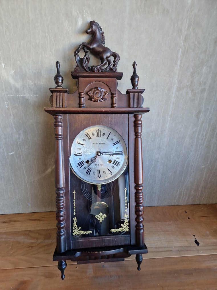 Wall clock - Box regulator clock, Regulator - Art Deco - Glass, Wood ...