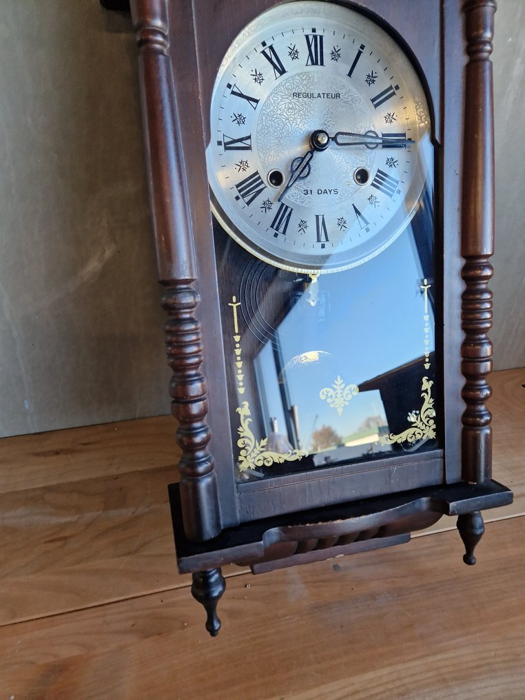 Wall clock - Box regulator clock, Regulator - Art Deco - Glass, Wood ...