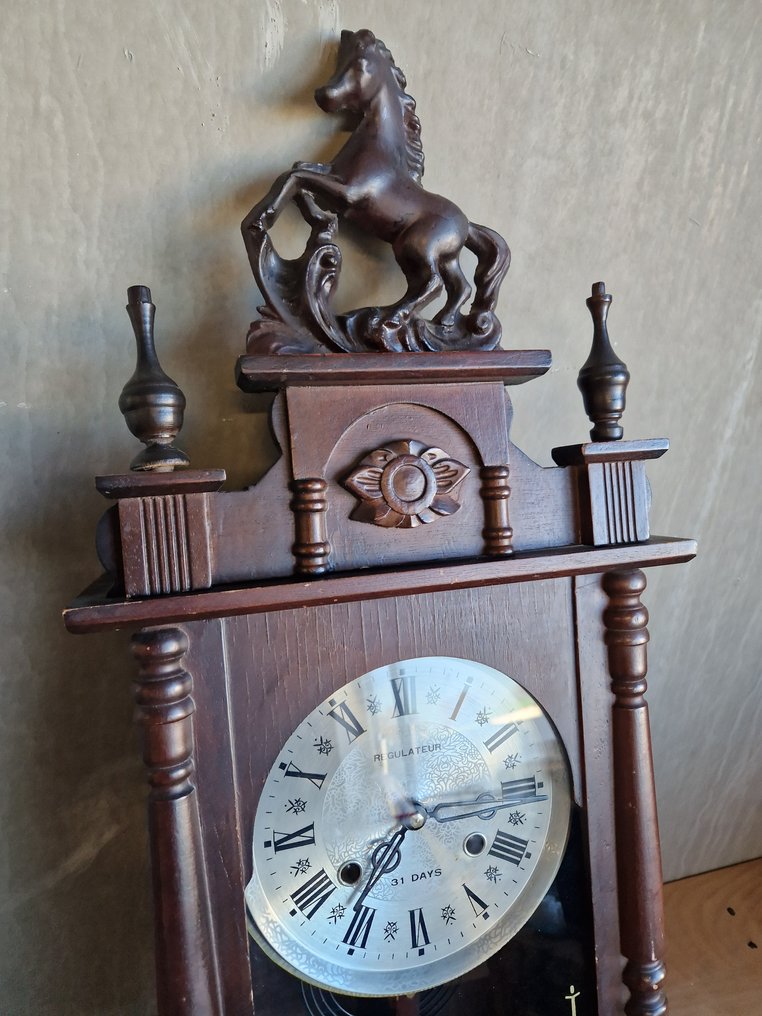 Wall clock - Box regulator clock, Regulator - Art Deco - Glass, Wood ...